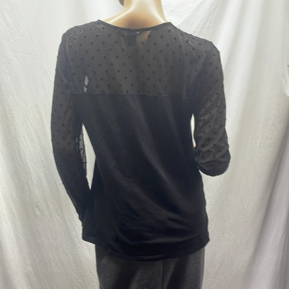 H&M | Tops | Hm Black Sweetheart Neckline With Netting Polka Dots Long Sleeve Tee Shirt | Poshmark